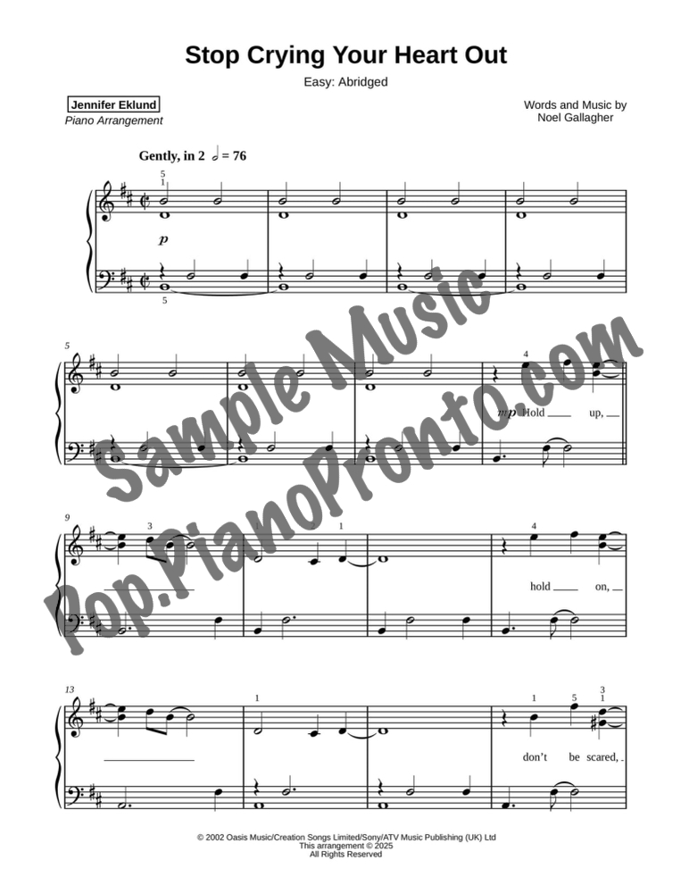 Stop Crying Your Heart Out Easy Piano By Oasis F M Sheet Music